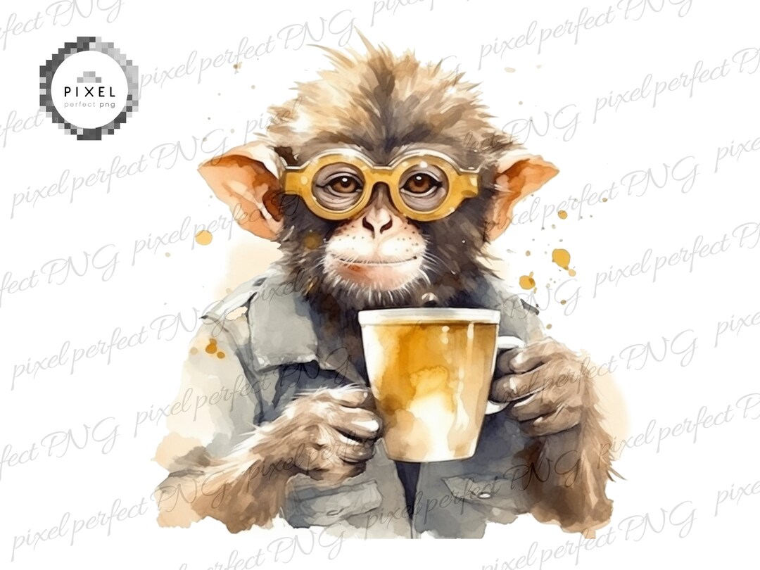 Digital Download, Chimp Drinking Coffee, Creative Sublimation, PNG SVG ...