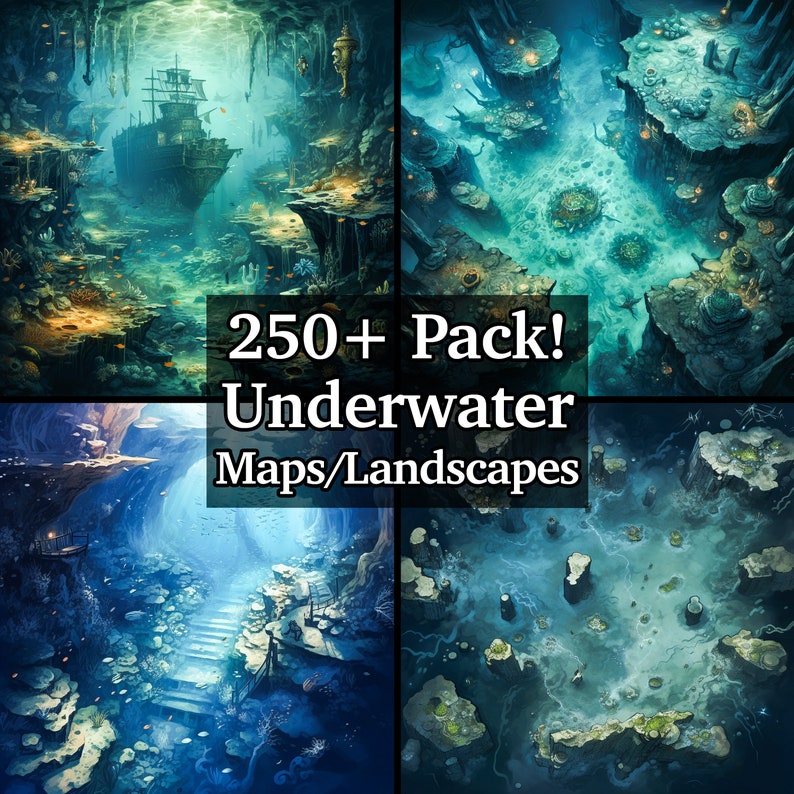 Underwater Maps, 250+ Pack Bundle of High Detail Role Playing Battle ...