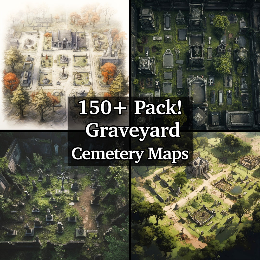 Cemetery Graveyard Crypt Battle & Background Maps, 150+ Pack Bundle of ...
