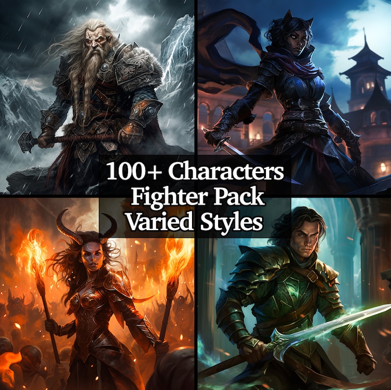 100 Fighter Class Bundle, PNG Fighter Collection, Varied Classes of ...