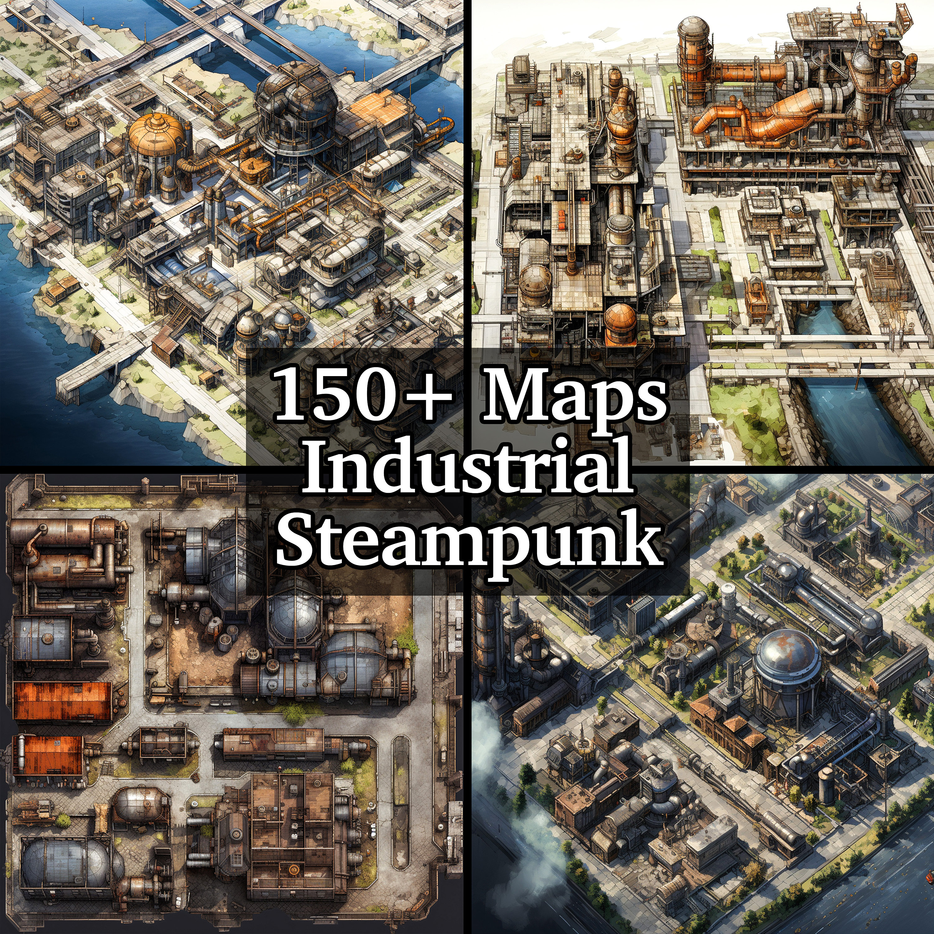 Steampunk Industrial Battle Map Bundle, 150+ Pack of High Detail Role ...