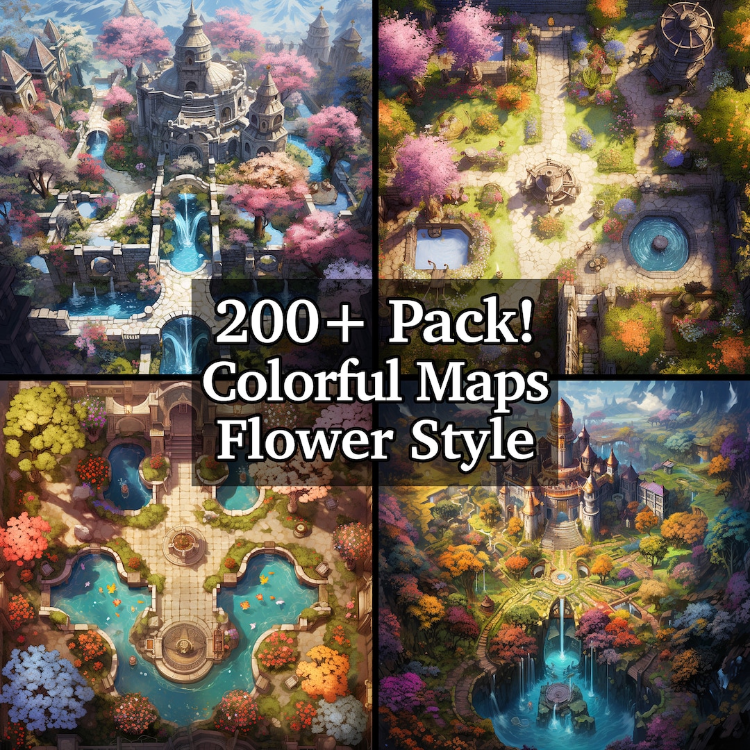 Colorful Flower Inspired Map Bundle, 200+ Pack of High Detail Role ...
