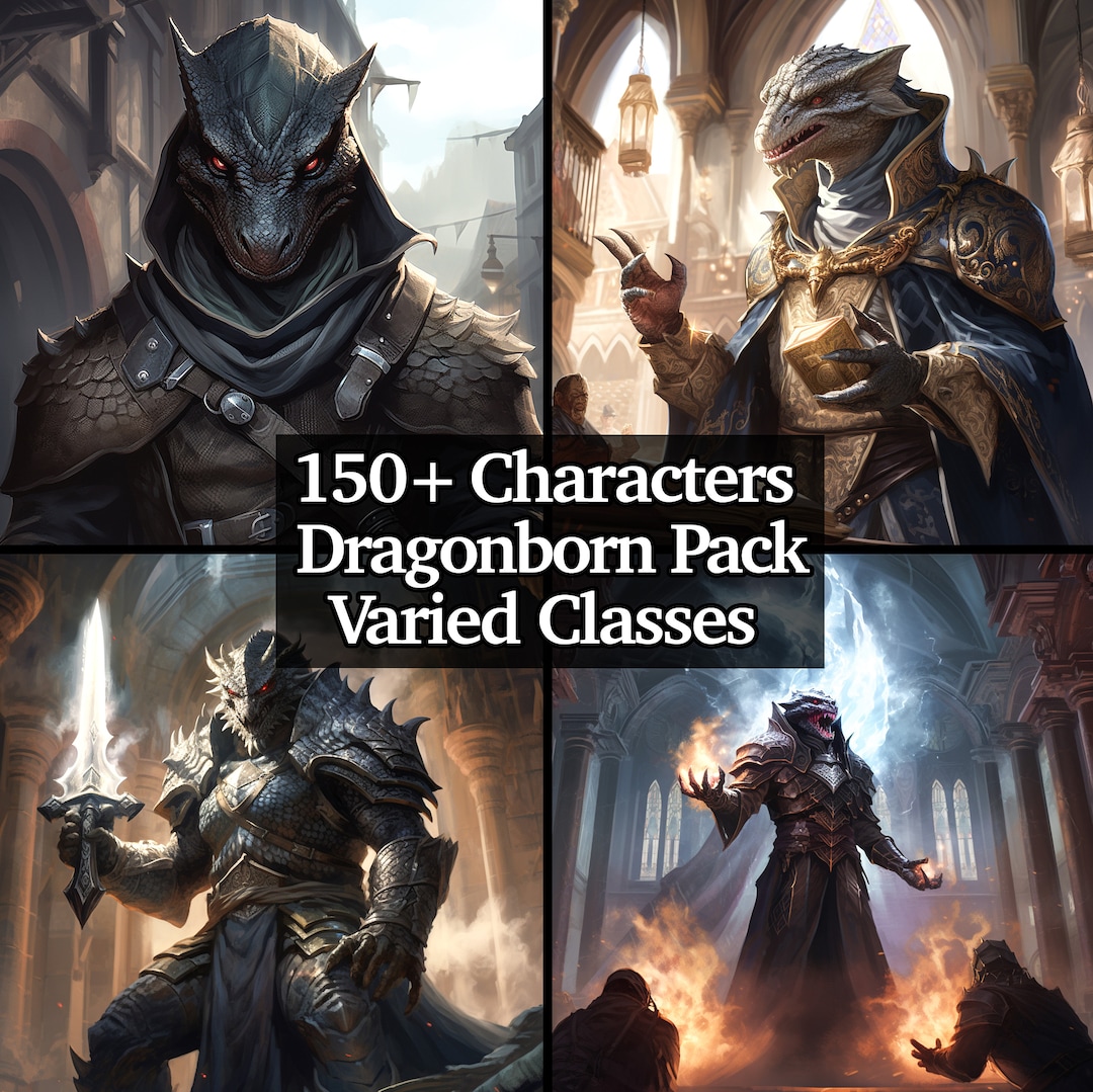 150+ Dragonborn Race Bundle, PNG Dragonborn Collection, Varied Classes ...
