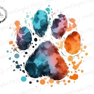 Paw in Colorful Watercolor Style, Sublimation, PNG SVG PDF, Digital ...