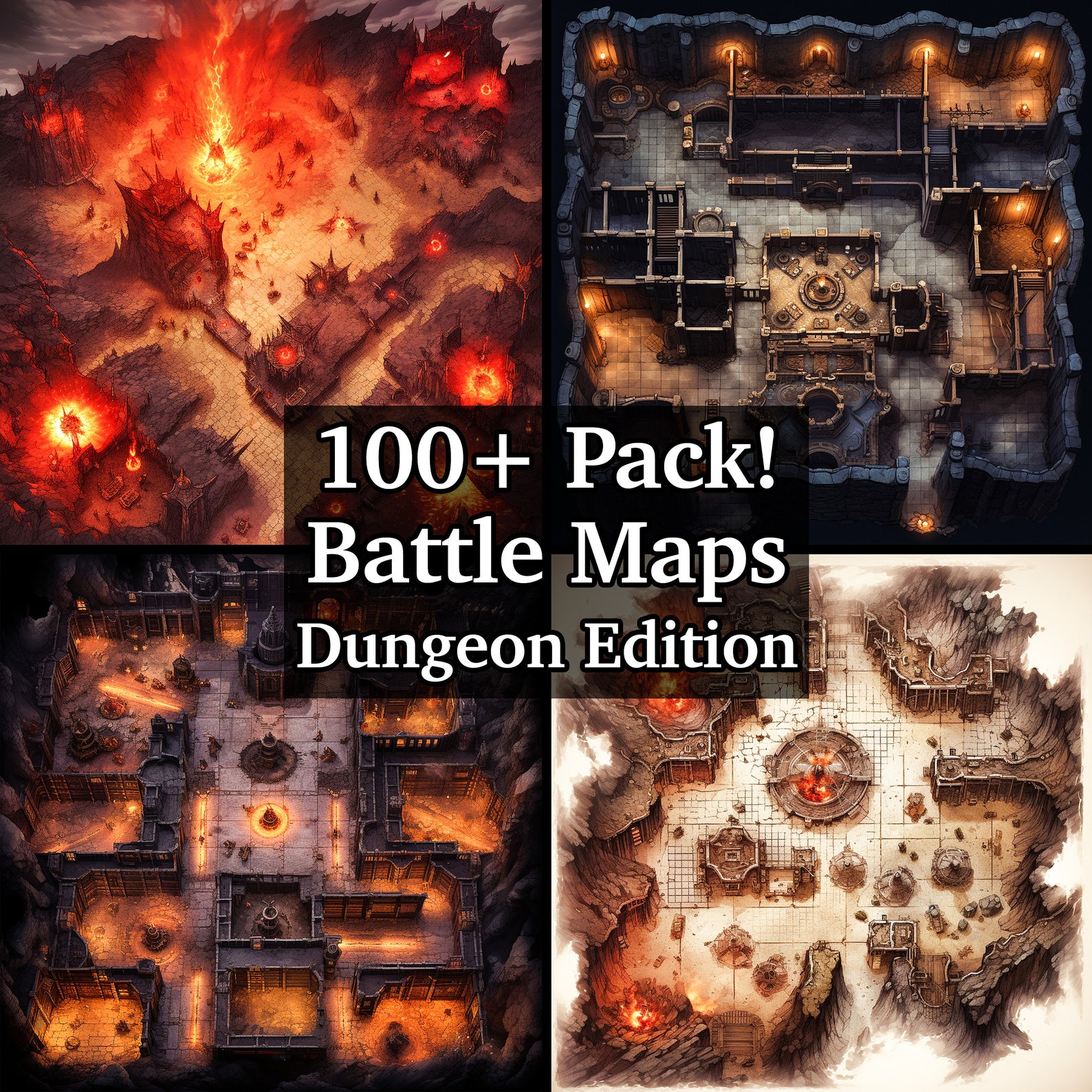 Dungeon Battle Maps, 100+ Pack of Dungeon, Lava, & Underground Maps ...
