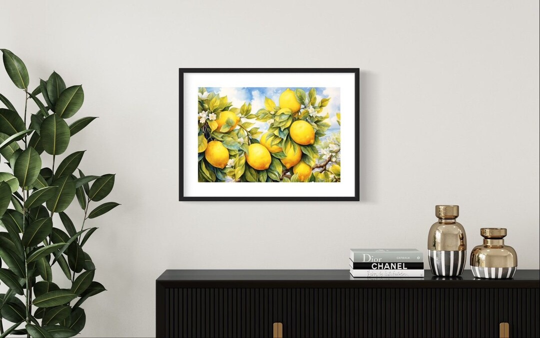 Fresh Lemon Tree Watercolor Art Printable Painting Feng Shui Symbol of ...