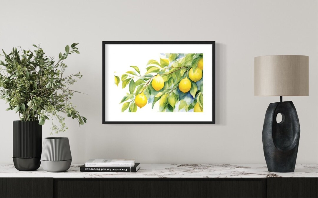 Whimsical Lemon Tree Watercolor Painting Printable Art for Feng Shui ...