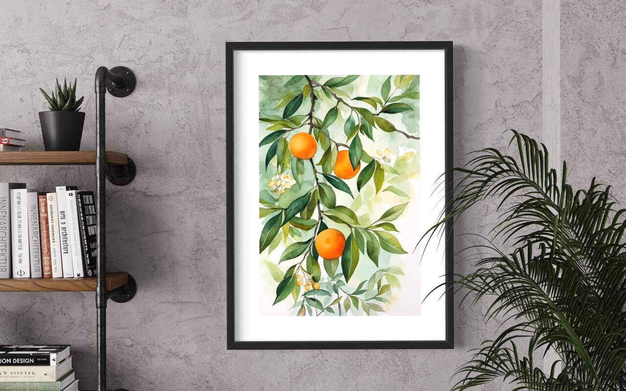 Orange Tree Watercolor Printable Art for Feng Shui Home Decor Symbol of ...