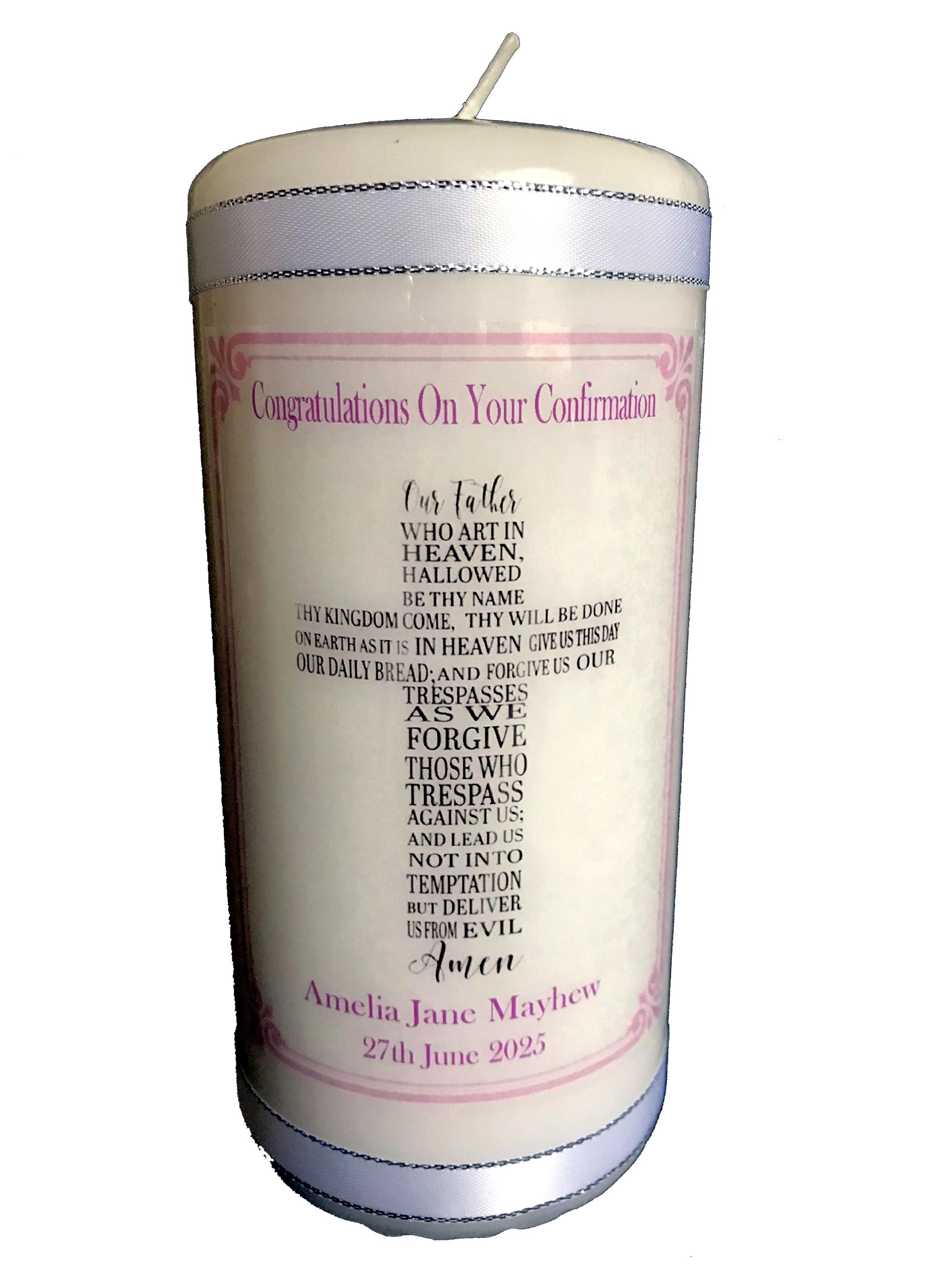 The Lord's Prayer Girls Confirmation Candle Personalised Gift by ...