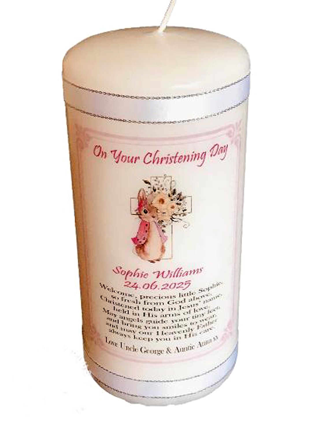 Baby Girls Christening Peter Rabbit Candle Personalised Gift by Cellini ...