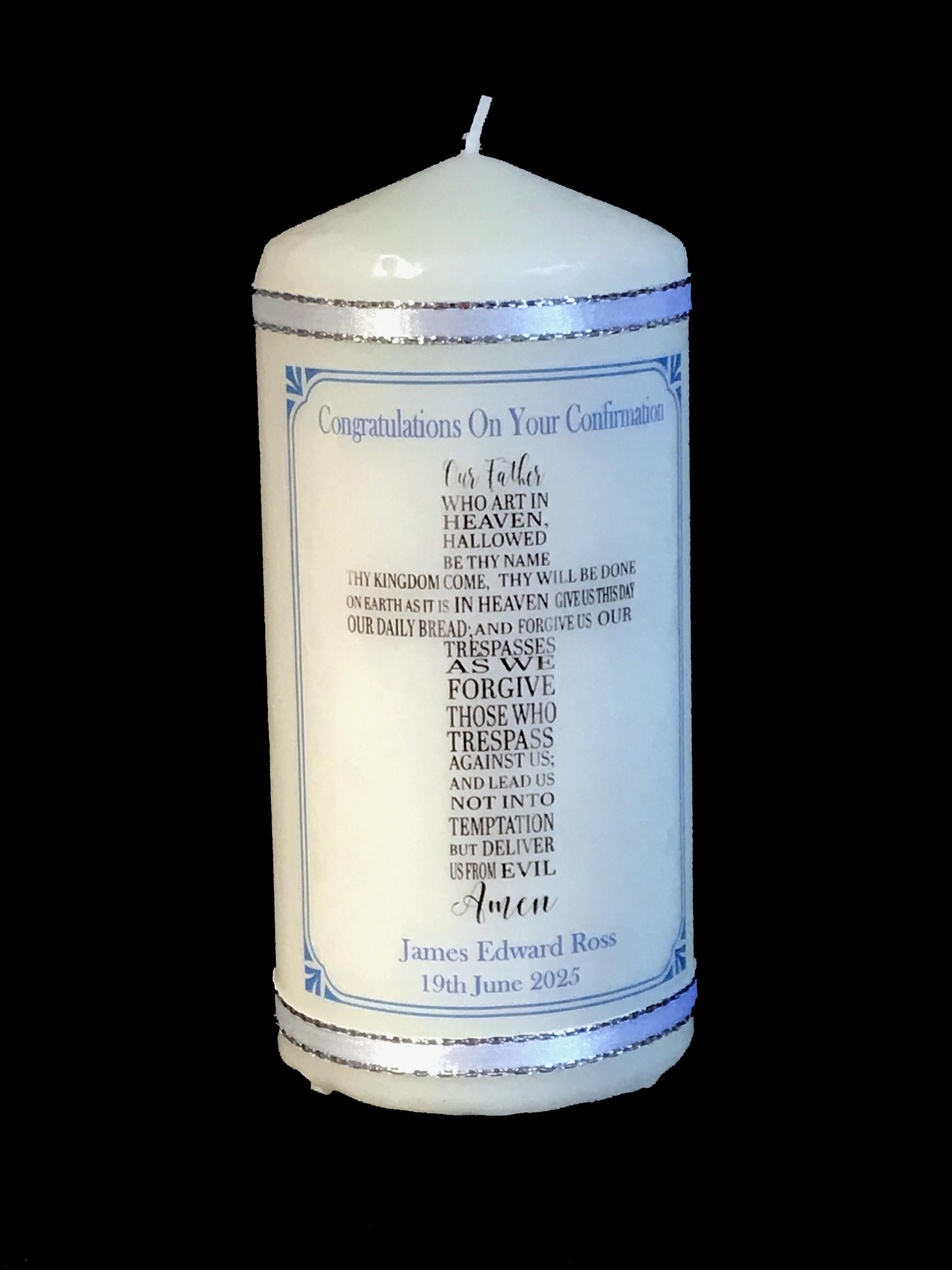 The Lord's Prayer Boys Confirmation Candle Personalised Gift by Cellini ...