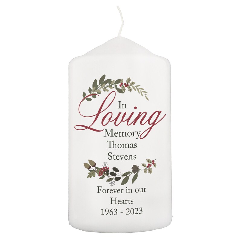 Personalised in Loving Memory Wreath Pillar Candle by Cellini Candles ...