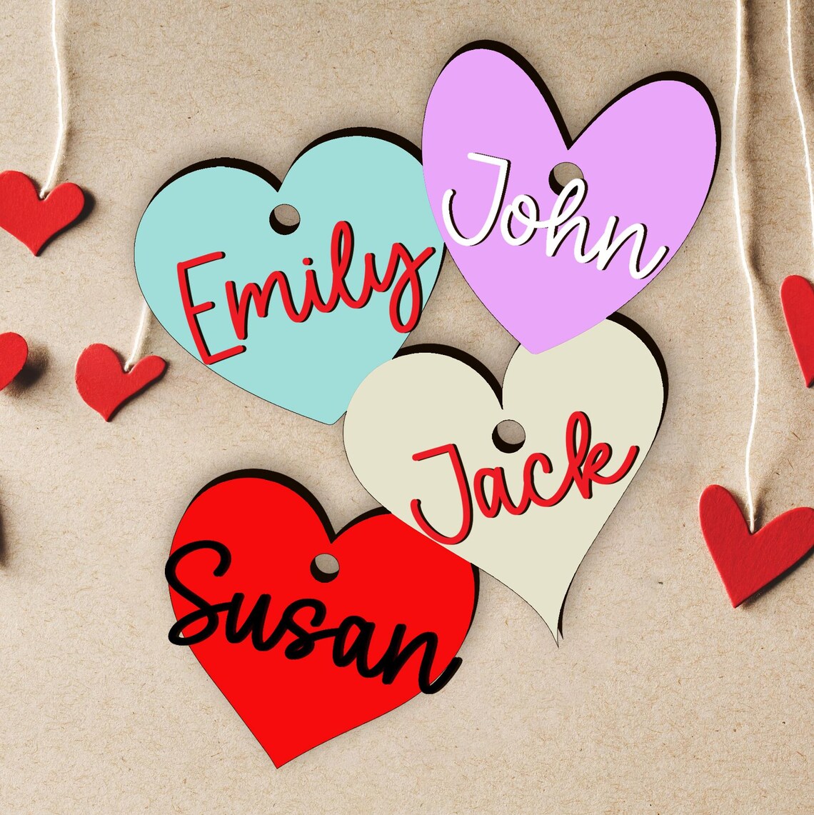 Valentine's Day Name Tags SVG Cut File, Wooden Heart Name Tags Digital ...