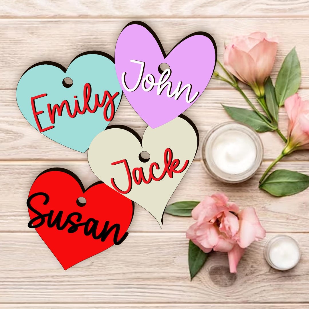 Valentine's Day Name Tags SVG Cut File, Wooden Heart Name Tags Digital ...