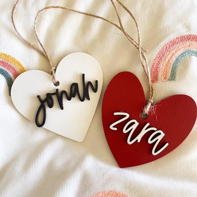 Valentine's Day Name Tags SVG Cut File, Wooden Heart Name Tags Digital ...