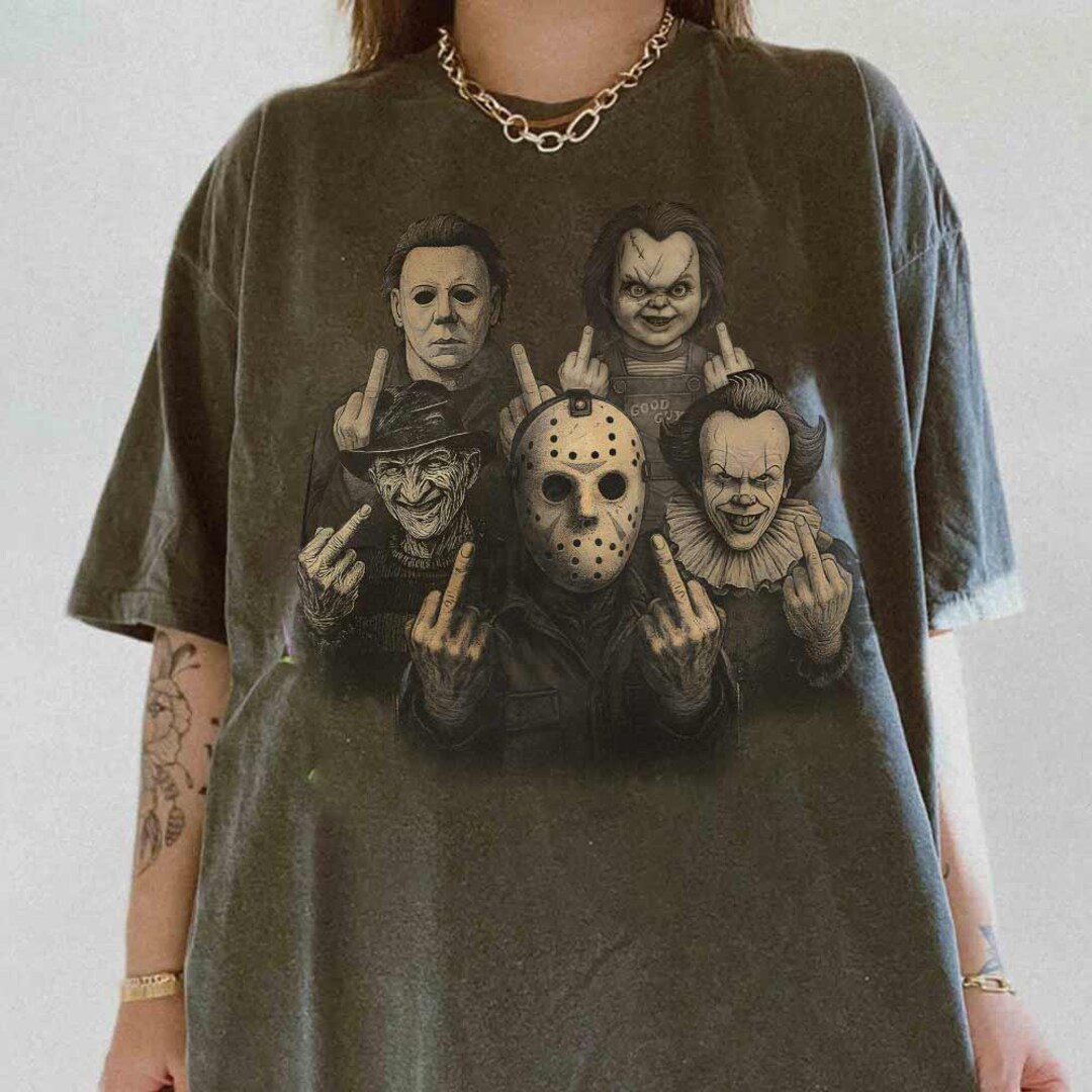 Retro Horror Characters Middle Finger Halloween Shirt, Funny Halloween ...