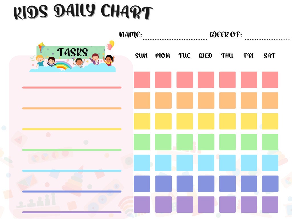 Colorful Kid's Daily Chart - Etsy