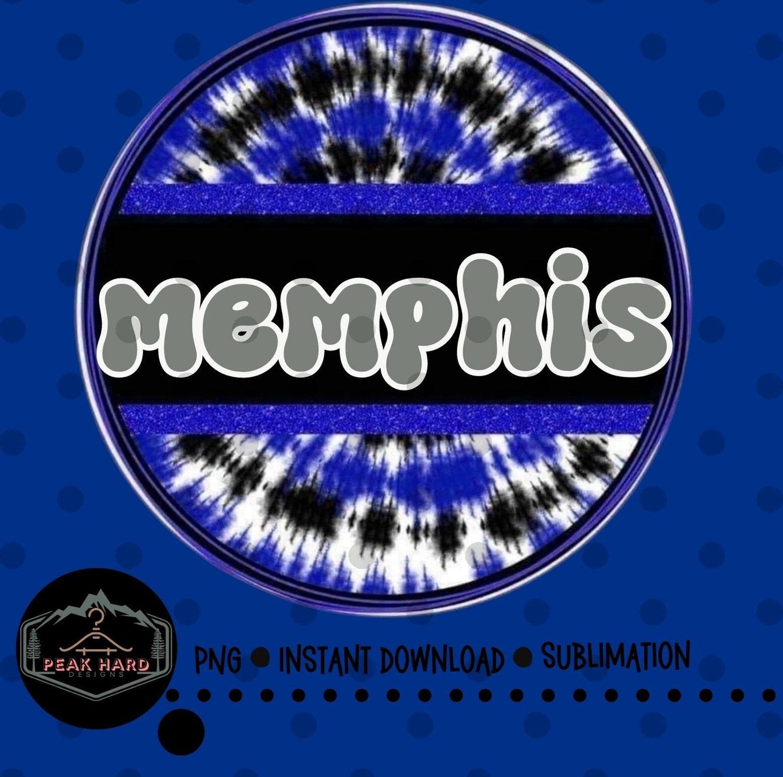 Blue Tie Dye Memphis Circle PNG Sublimation Digital File. Sports Fan ...