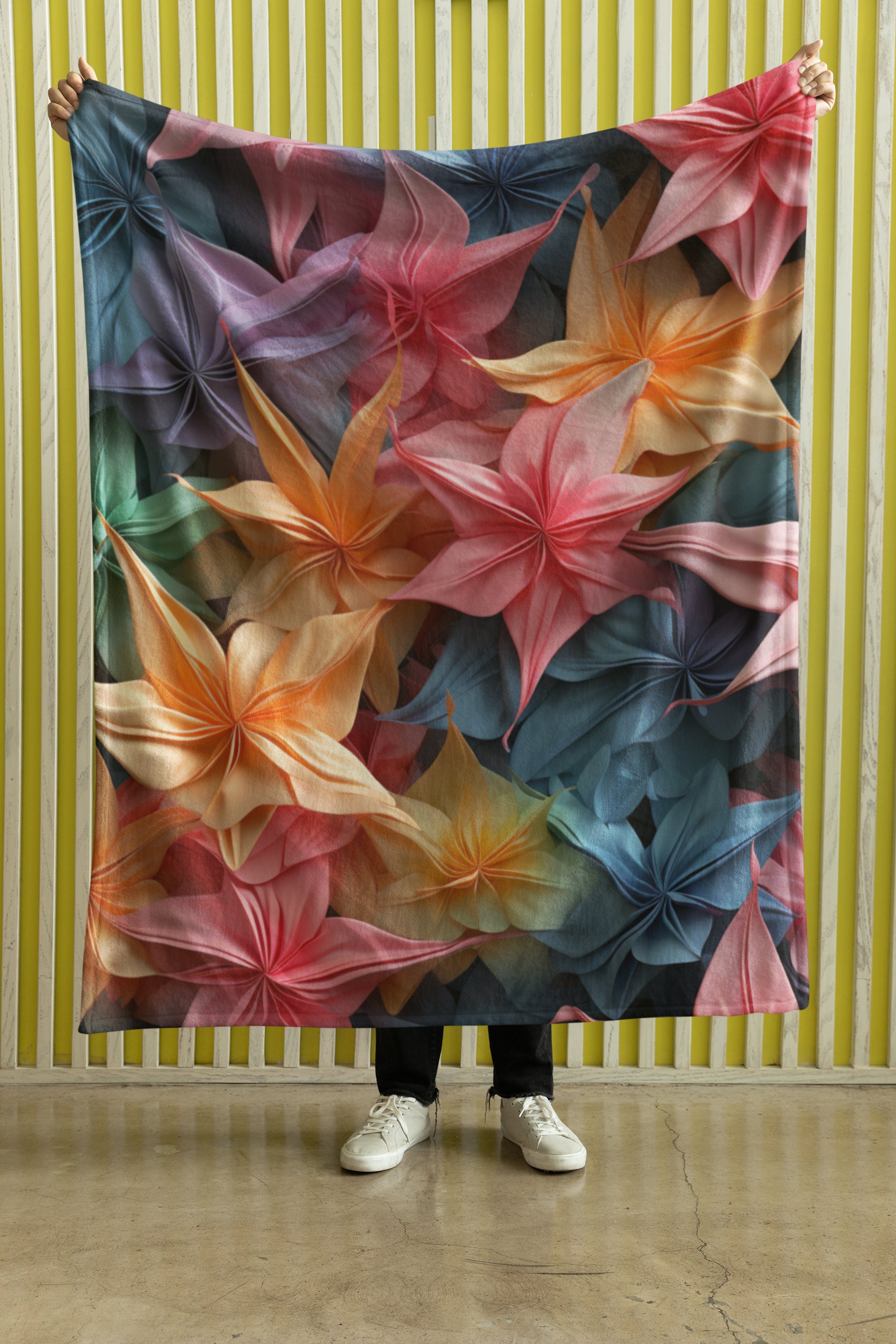 Origami Oasis Floral Blanket - Housewarming Bedroom Blanket - Cozy Home ...