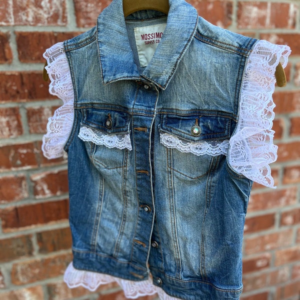 Denim and Lace Vest - Etsy