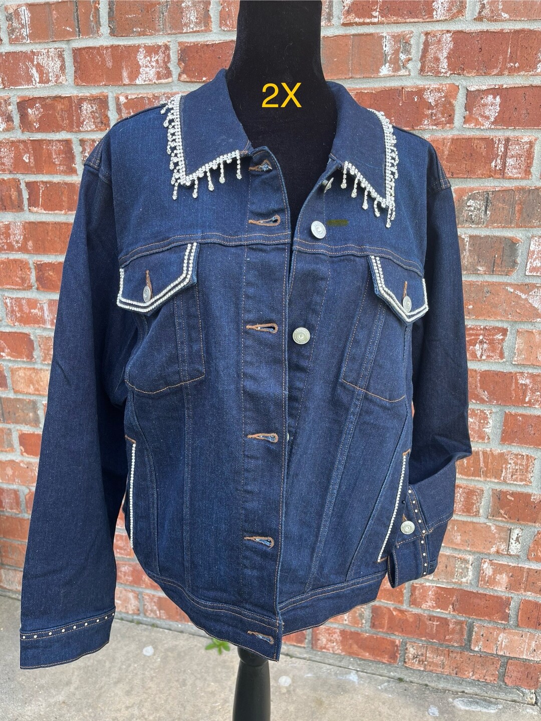 Bedazzled Dark Denim Jacket - Etsy