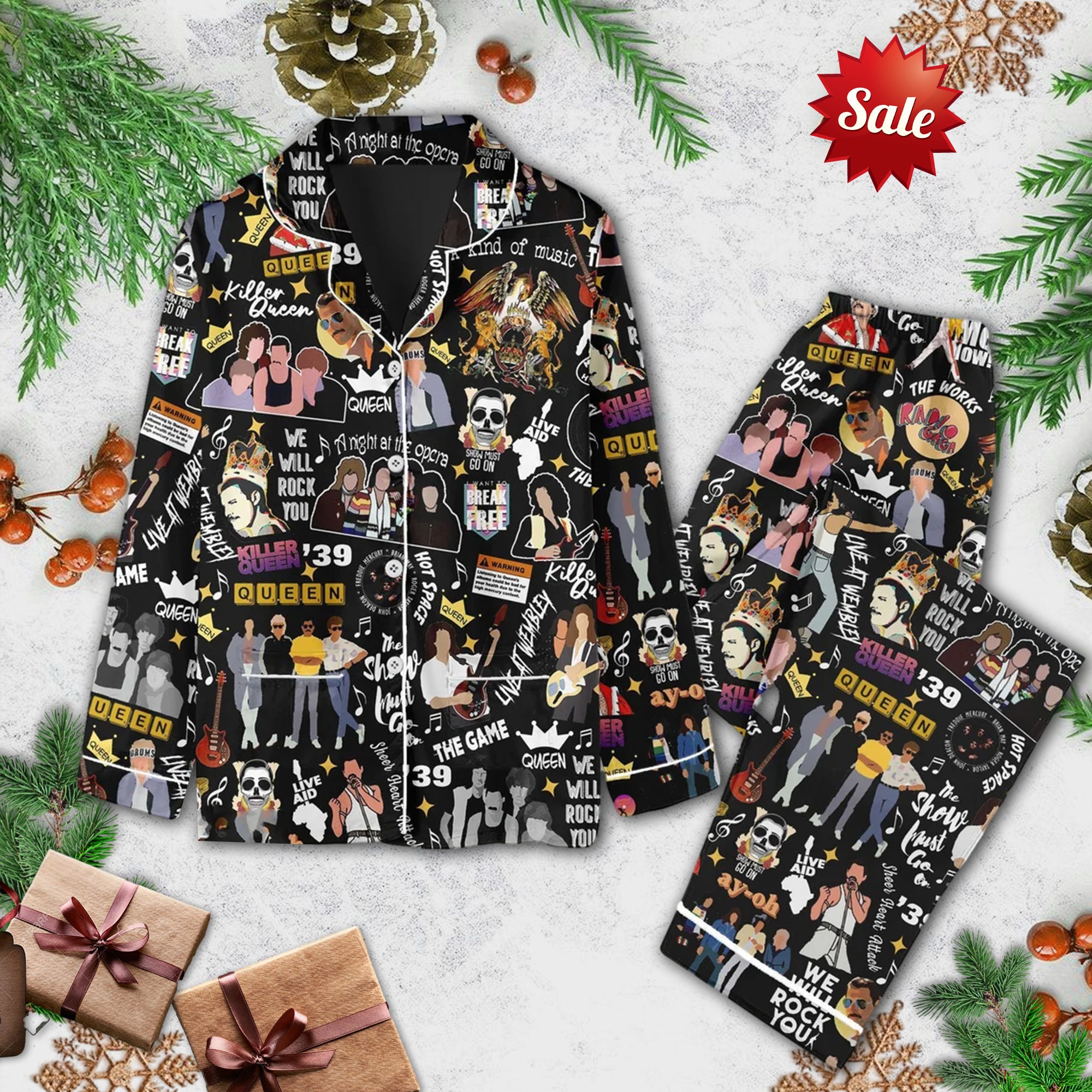Christmas Queen Band Pajamas Set, Queen Rock Pajamas Set, King Of Rock ...