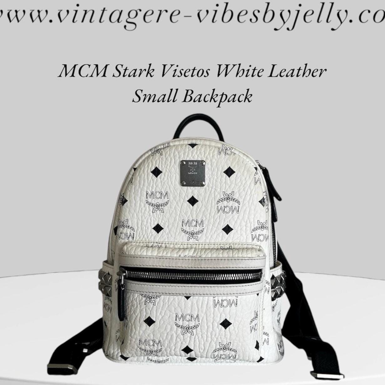 Authentic MCM Stark Visetos Studs Small Backpack / White - Etsy Authentic MCM Stark Visetos Studs Small Backpack / White - Etsy