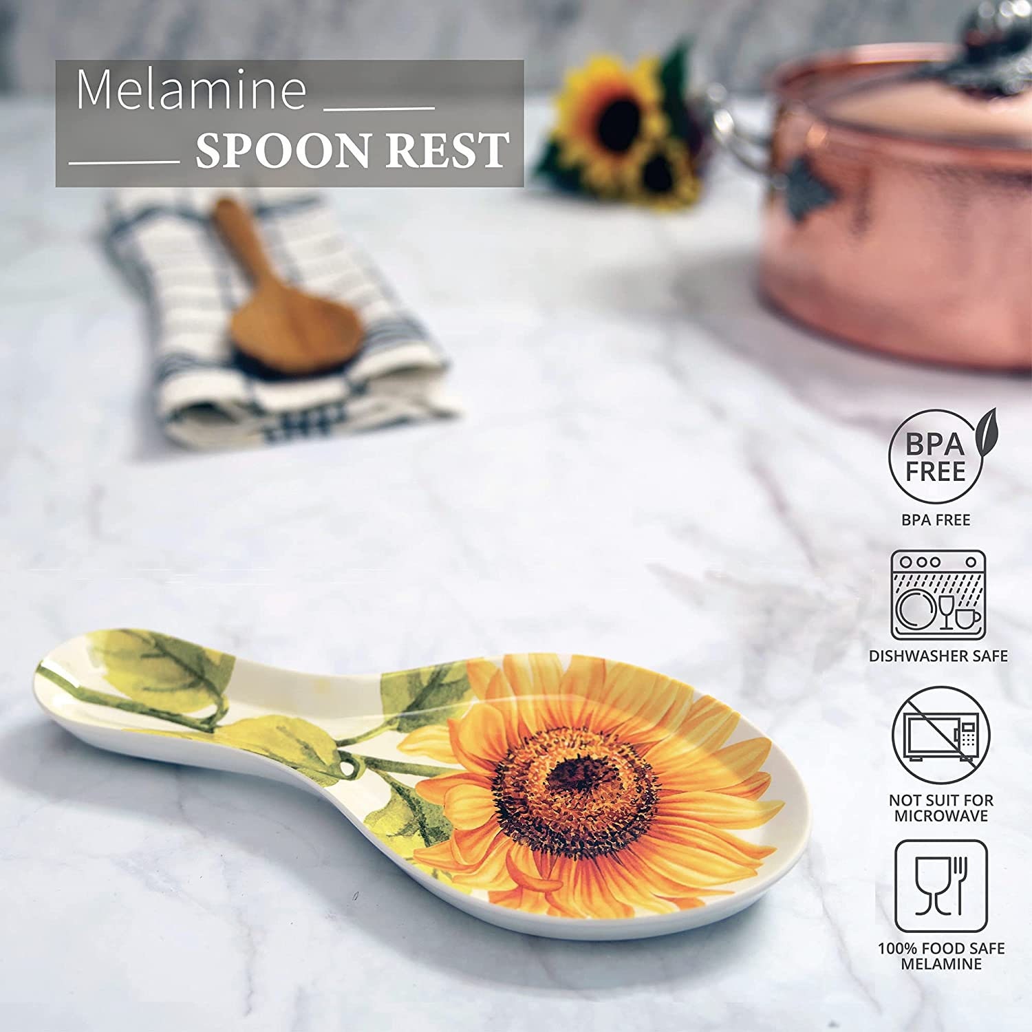 Hand Printed Sunflower Design Melamine Spoon Rest, Size 9.625 Inches - Etsy
