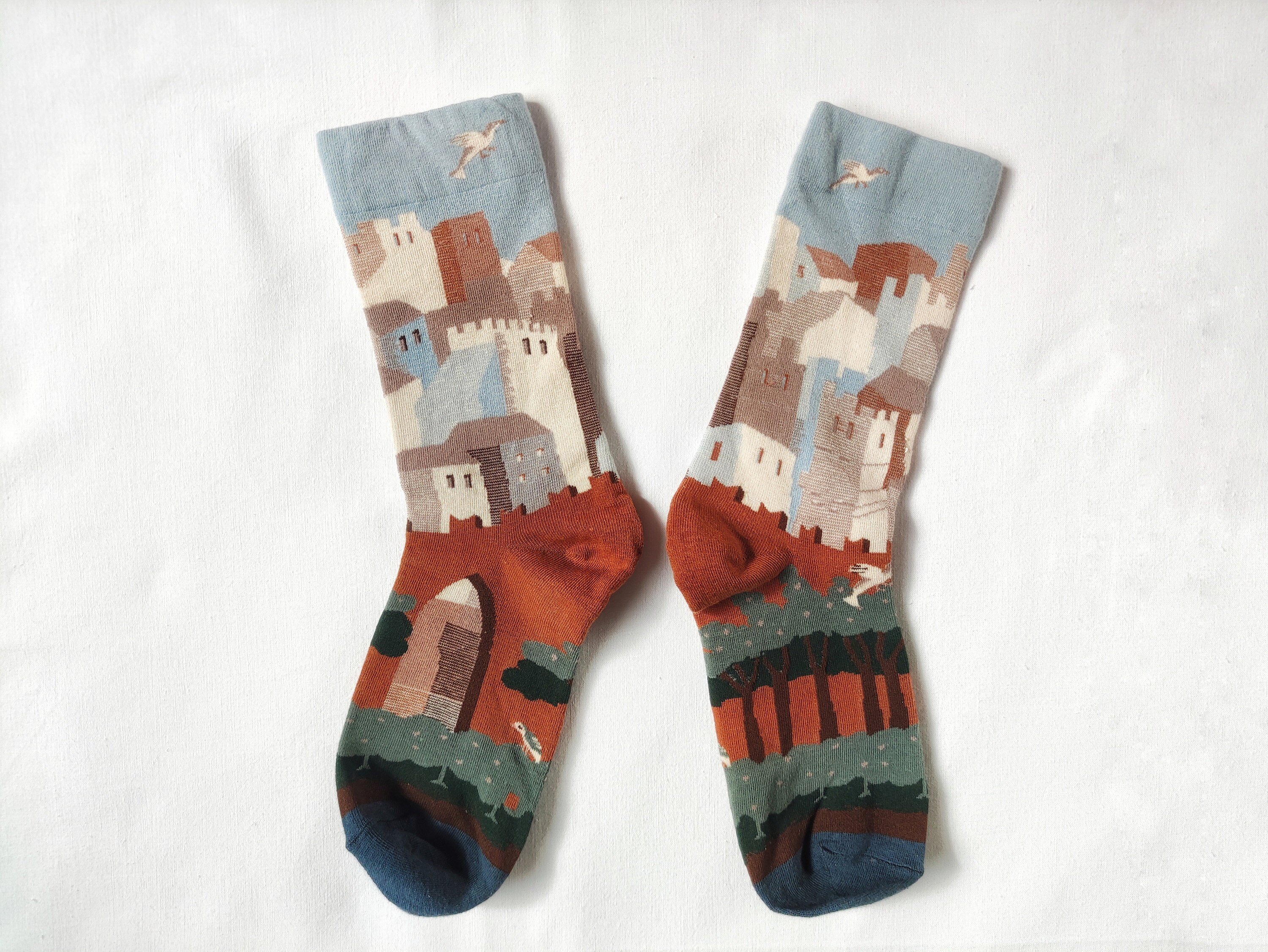 Italian City Architecture Sea Crew Cotton/polyester Blue Sandy Socks ...