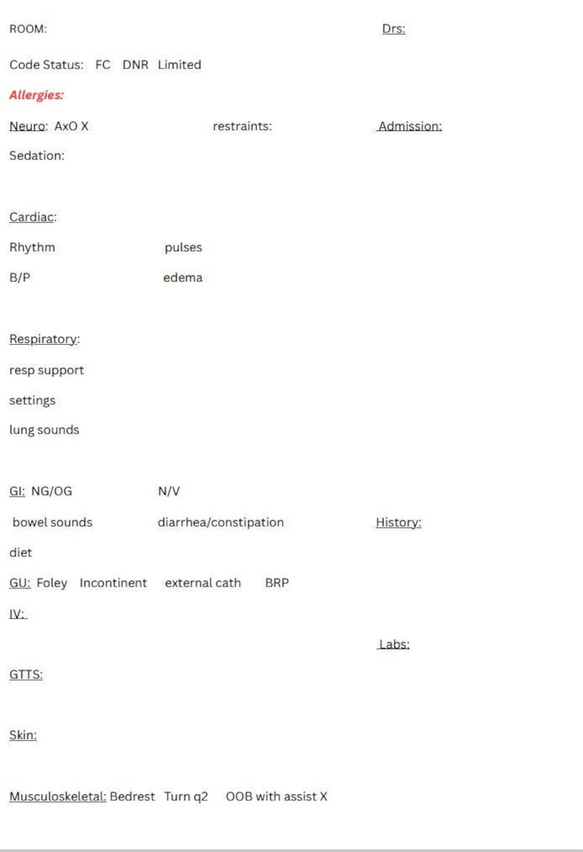 ICU Single Patient Report Sheet - Etsy