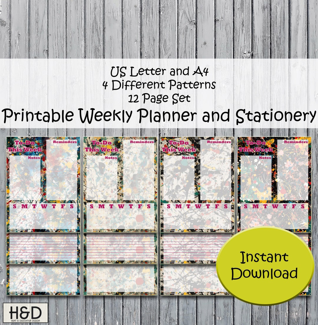 Paint Splatter Themed Printable Week Planner and Stationery - Etsy