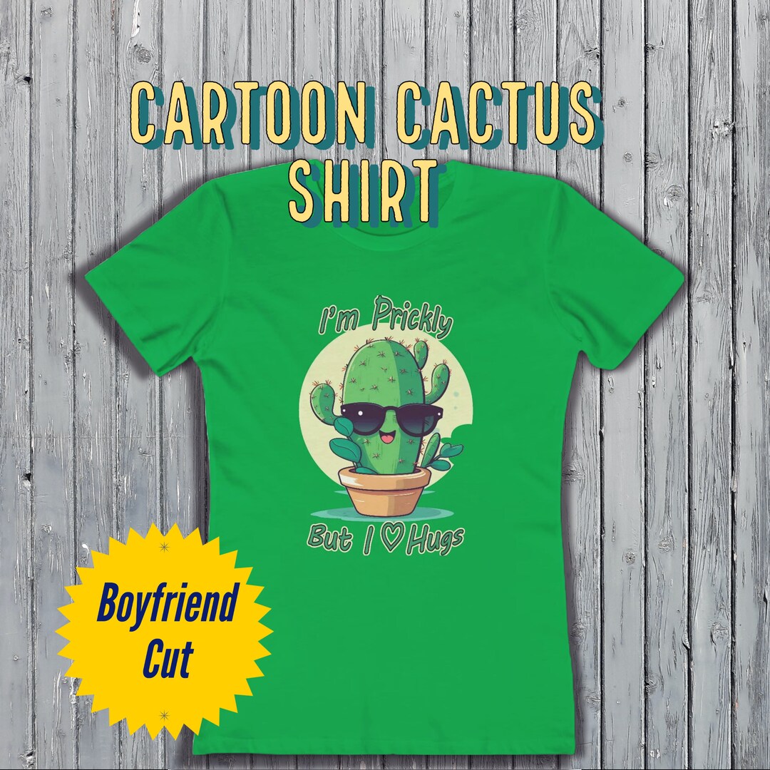 Huggable Cartoon Cactus Shirt for Women Boyfriend Cut - Etsy