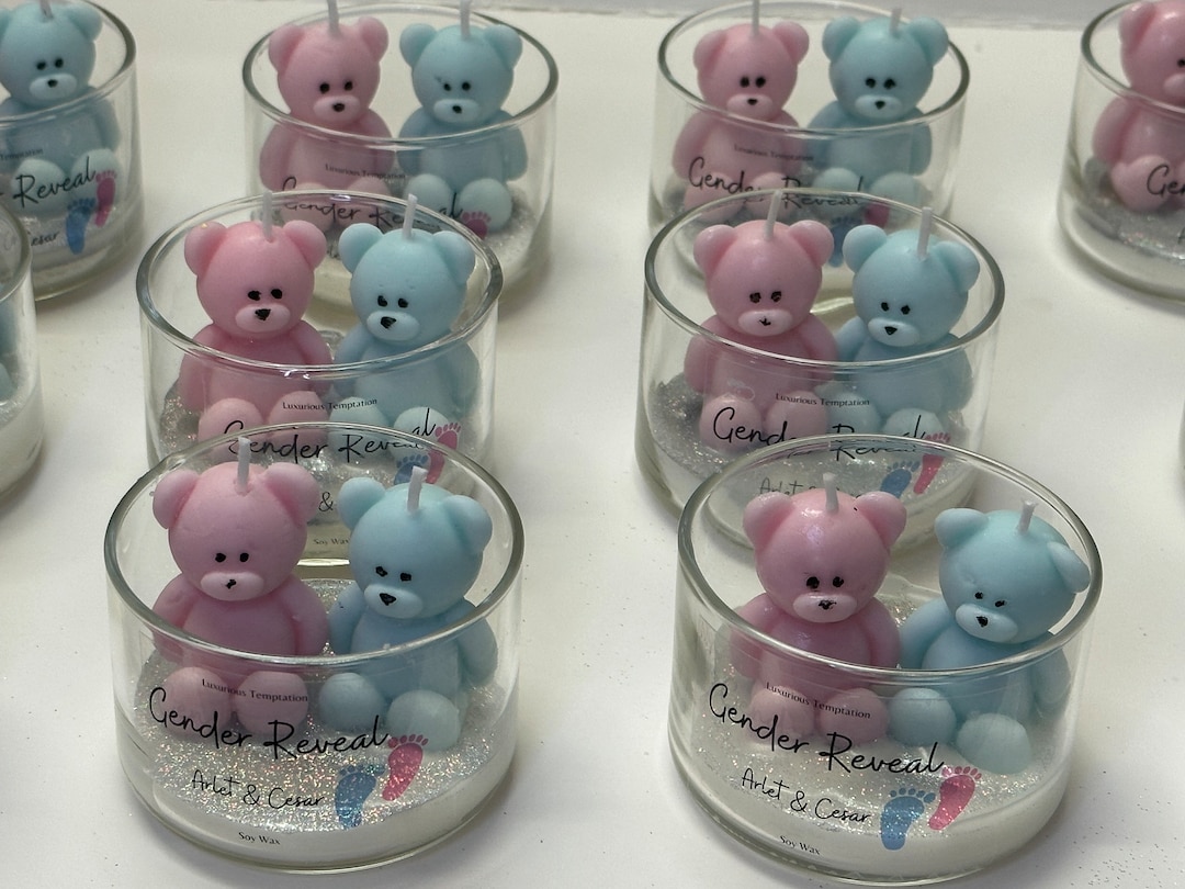 Adorable Teddy Bear Gender Reveal Candle Teddy Bear Favors Gender ...