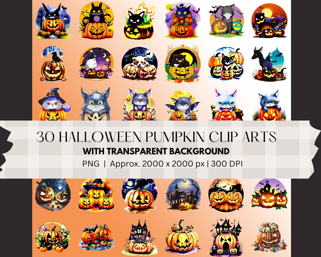 30 Halloween Pumpkin High-resolution Clip Arts for Your Crafting ...