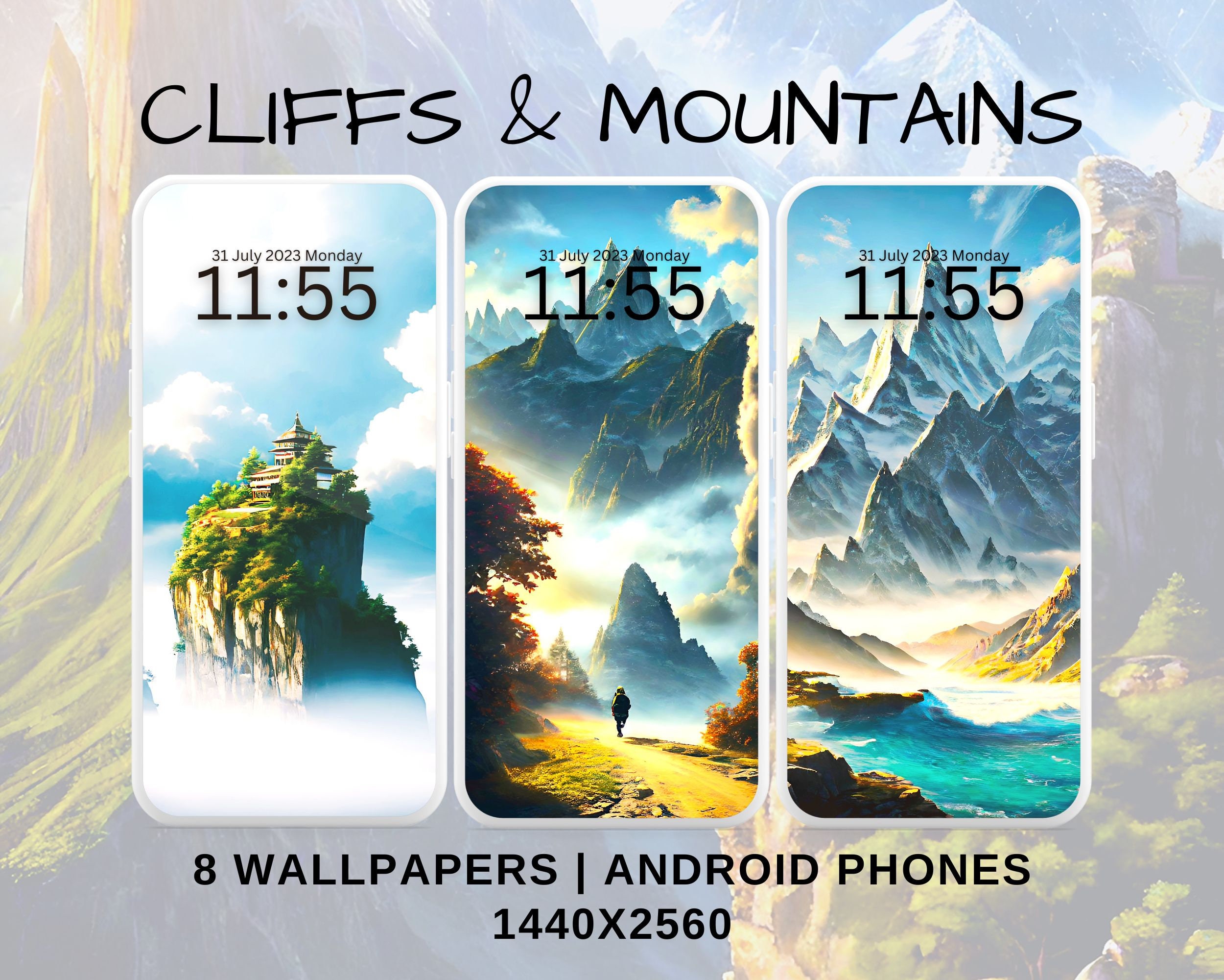 8 Cliffs & Mountains Wallpapers for Android Phones 1440x2560 - Etsy