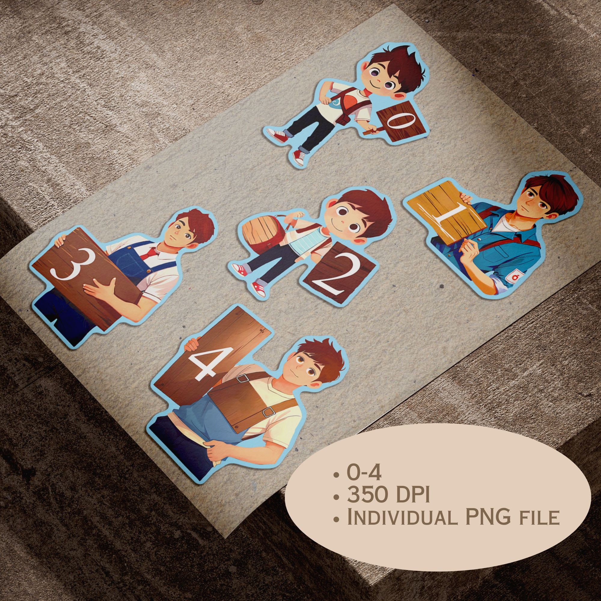 10 Cute Illustration Style Stickers Cute Boys With Number I New Times ...