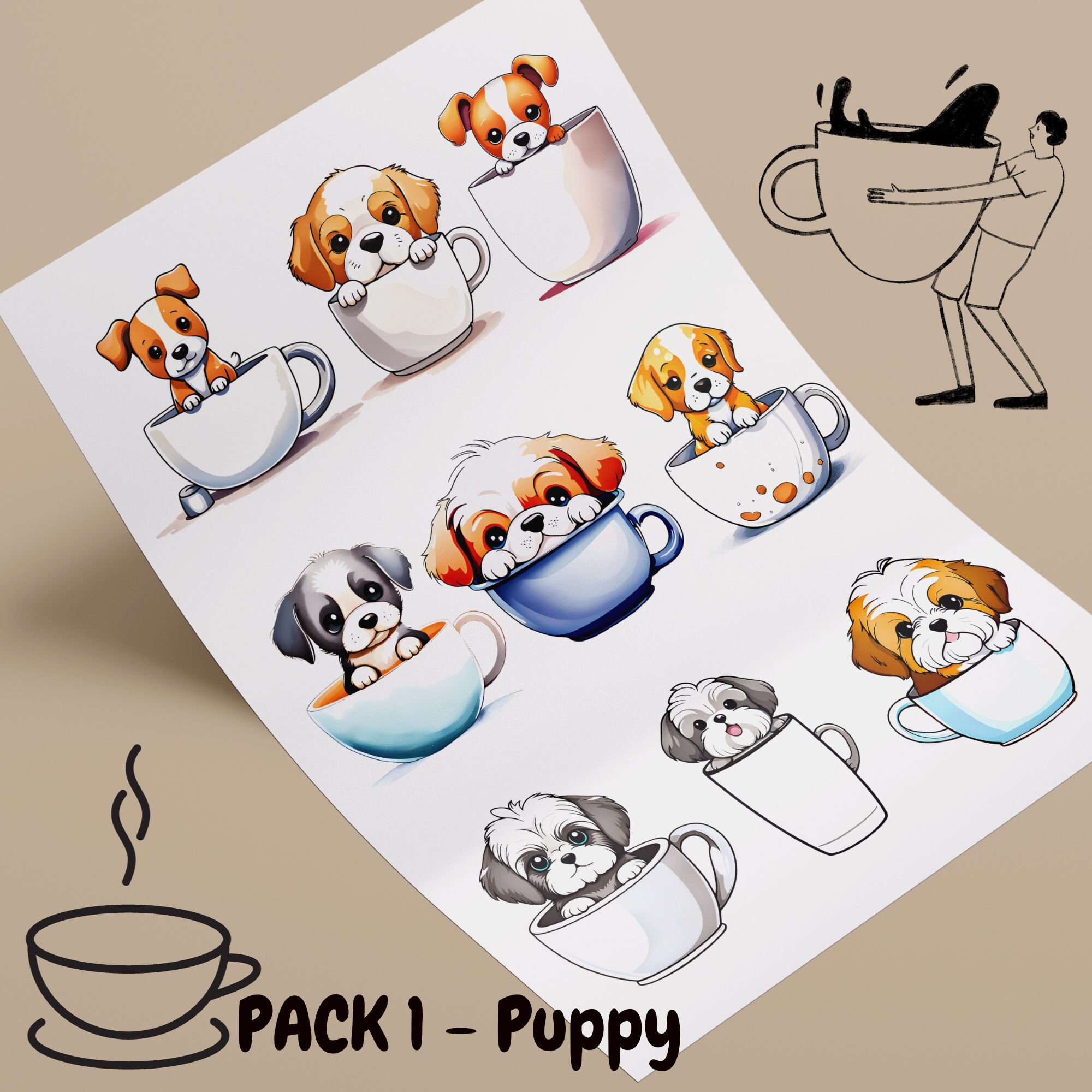 45 "animal-in-a-cup" Clip Arts |cute Puppy, Kitten, Chicken, Pony ...