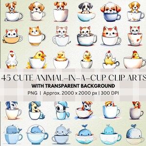 45 "animal-in-a-cup" Clip Arts |cute Puppy, Kitten, Chicken, Pony ...