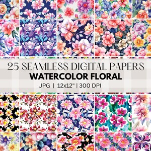 25 Floral Seamless Digital Papers, Water Color Inspired, Tile Patterns ...
