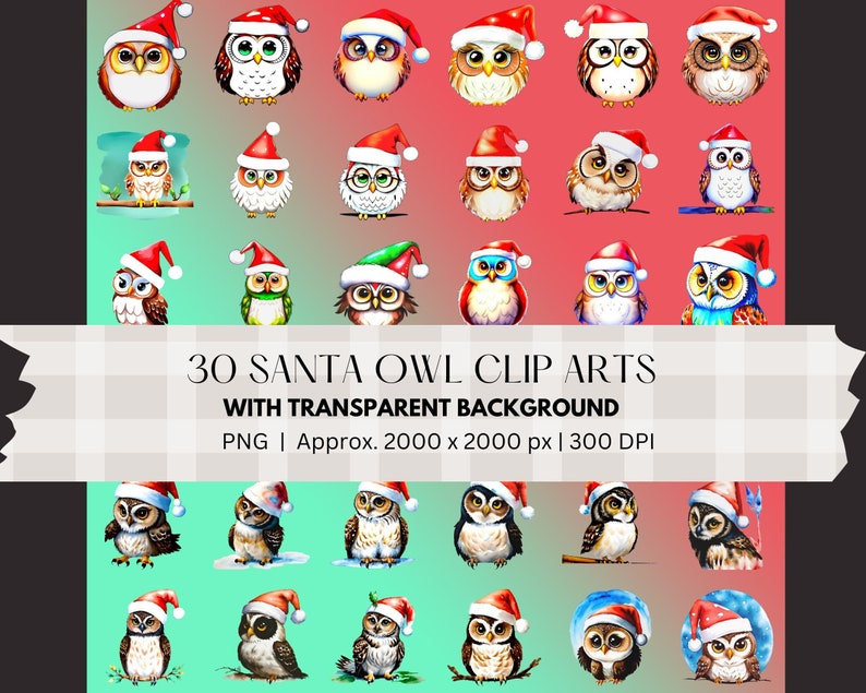 30 Santa Owl High-resolution Clip Arts for Your Crafting Delights ...