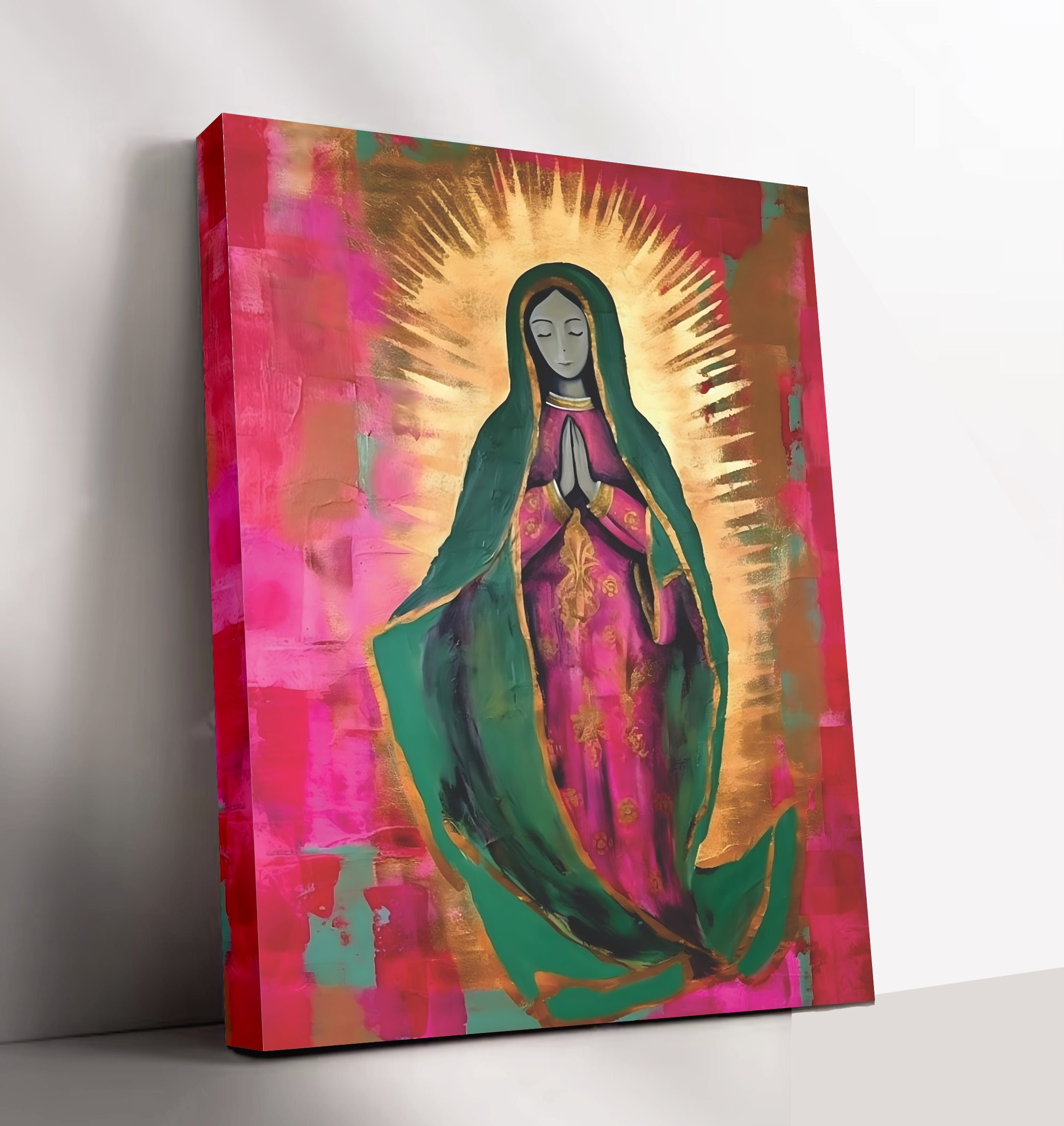 Virgin of Guadalupe Painted in Oil With Golden Brushstrokes, Little ...