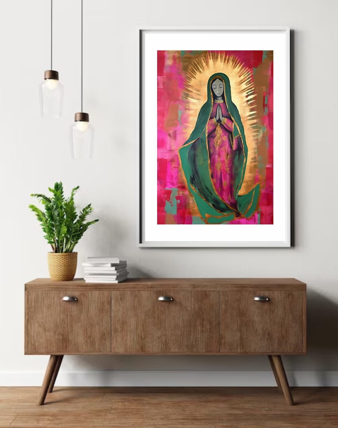 Virgin of Guadalupe Painted in Oil With Golden Brushstrokes, Little ...