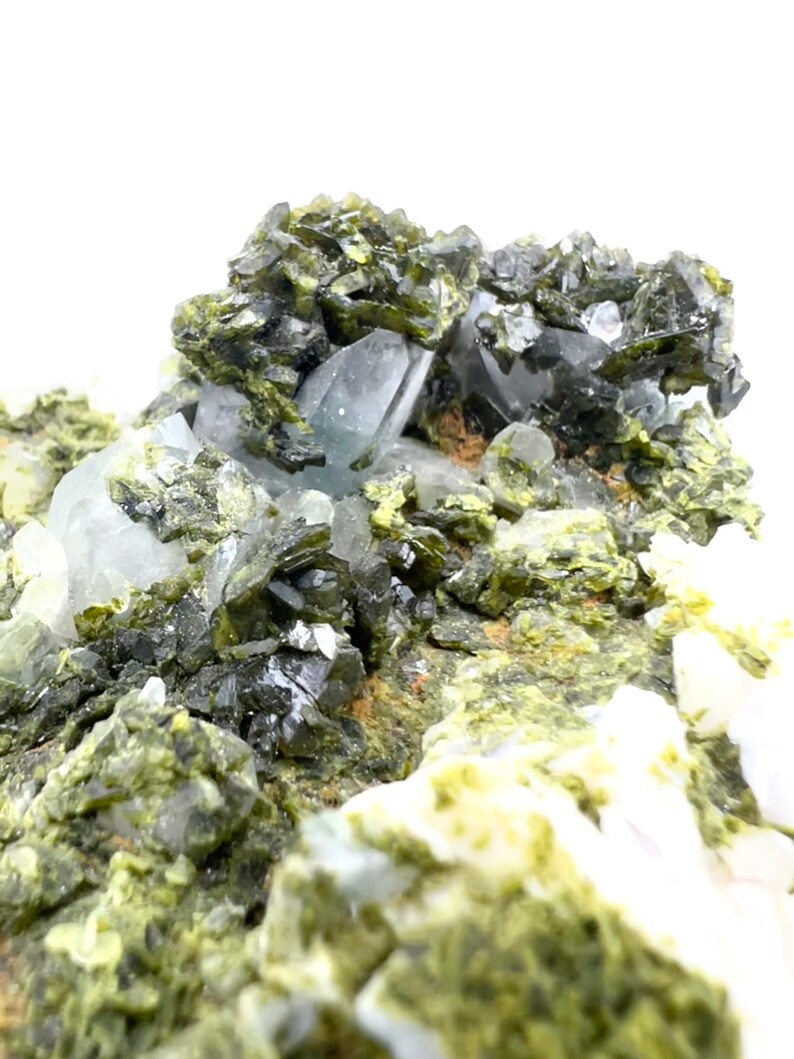 Epidote and Quartz Specimen – 417g, Epidote Growth on Top of Tabular ...