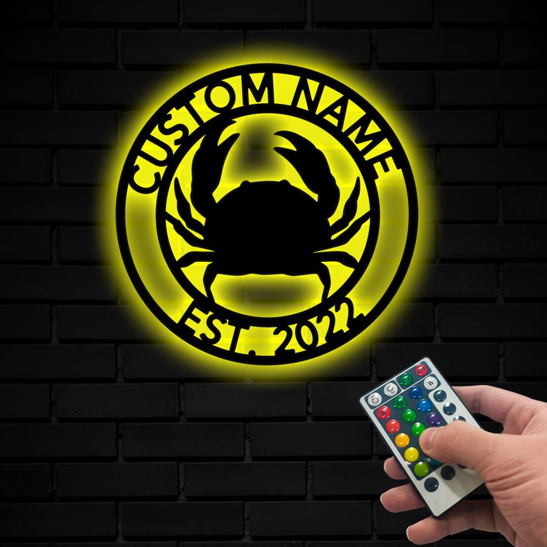 Custom Crab Metal LED Sign, Personalized Crab Name Sign Deco for Room ...