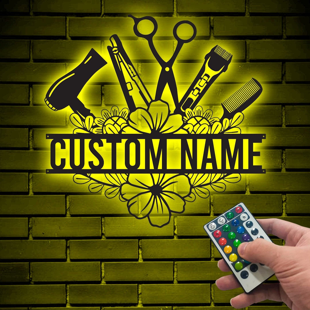 Hairdresser Metal Wall With LED Personalized, Hair Salon Metal Wall Art ...