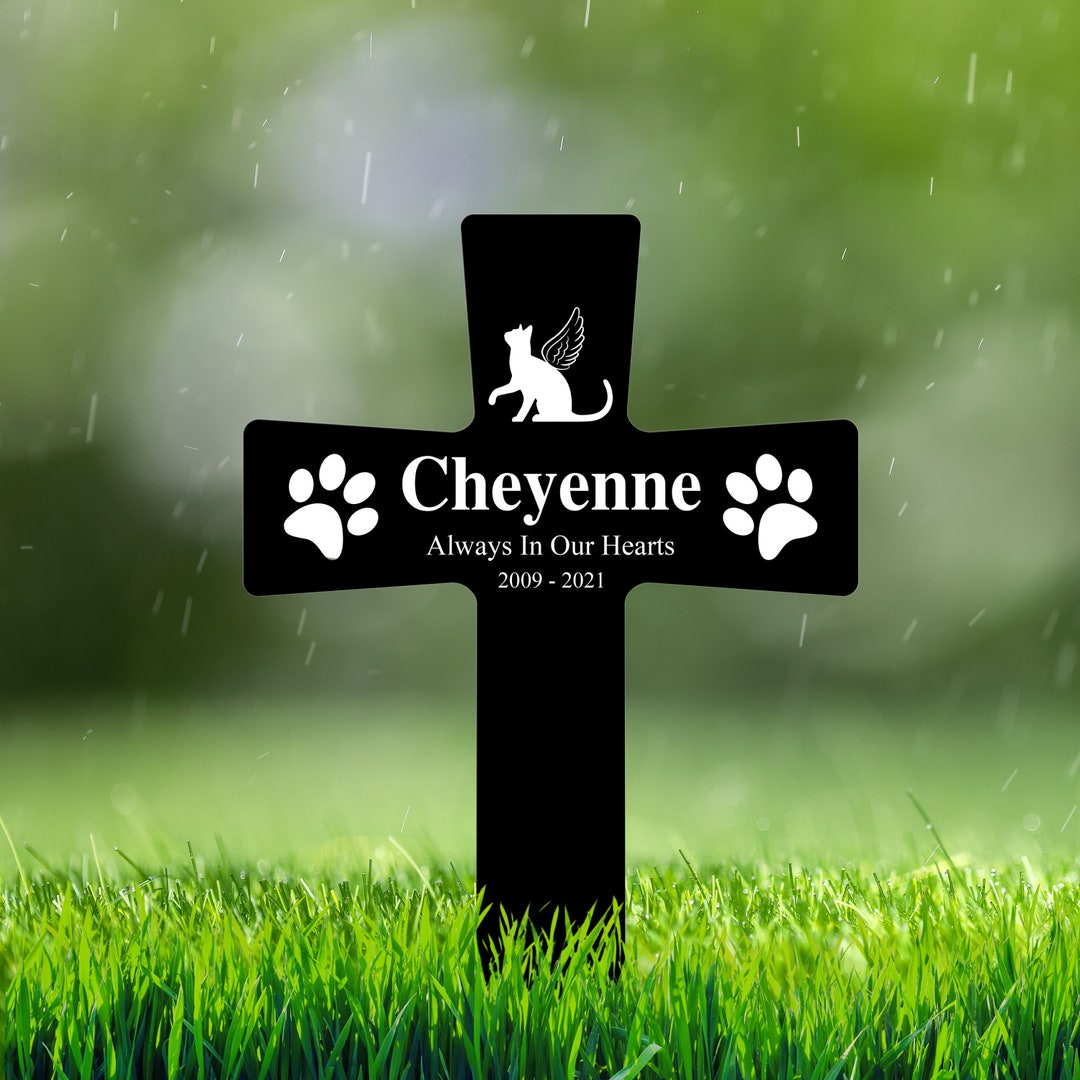 Cat Cross Memorial Grave Marker Custom, Cat Angels Sympathy Grave Stake ...