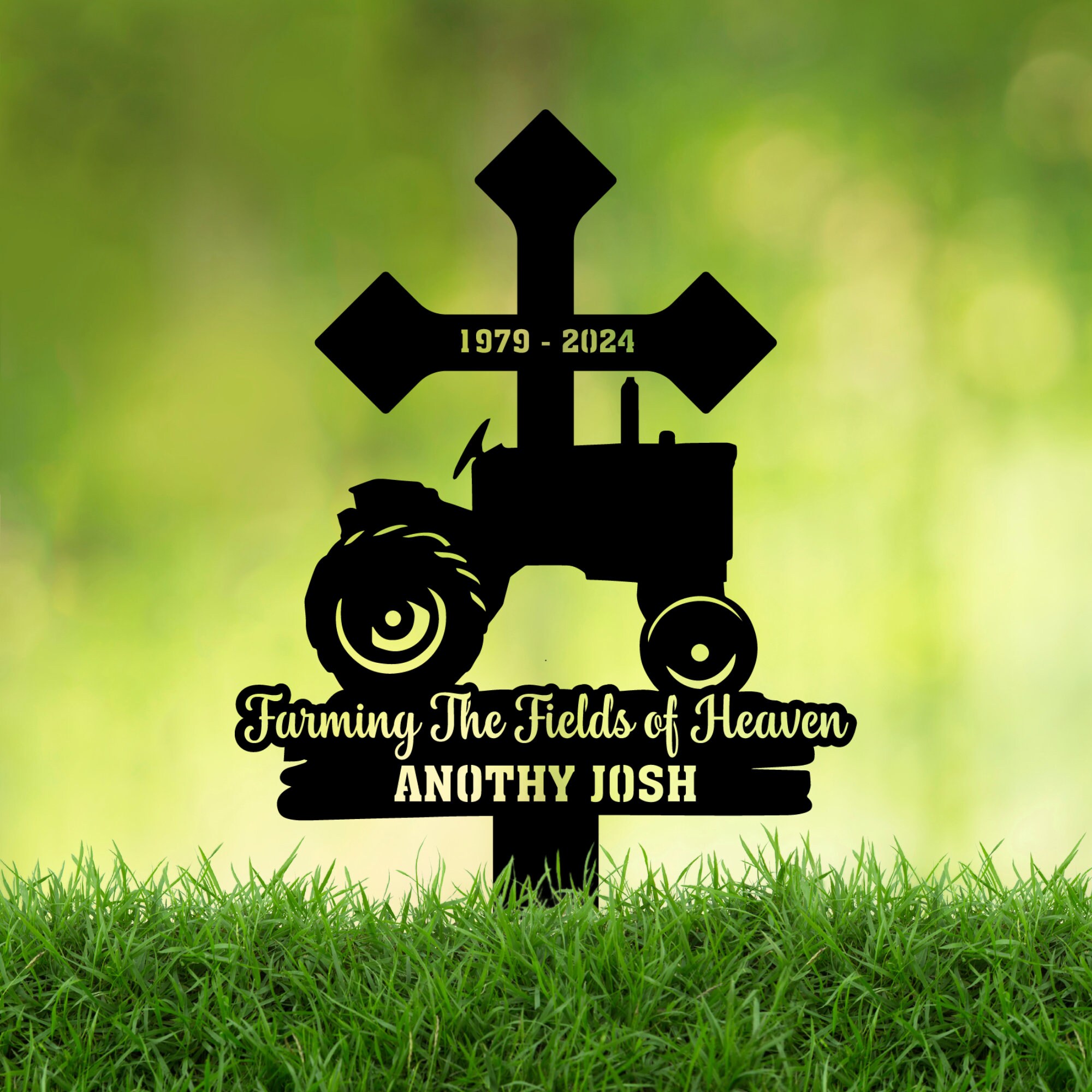 Personalized Farmer Memorial Cross, Tractor Sympathy Metal Stake ...