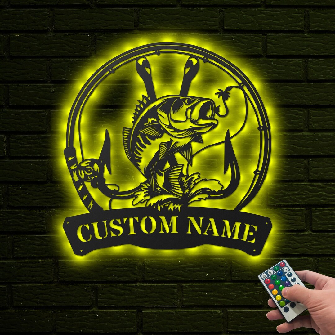 Bass Fishing Metal Wall Personalized, Fishing Pole Custom Name Sign ...