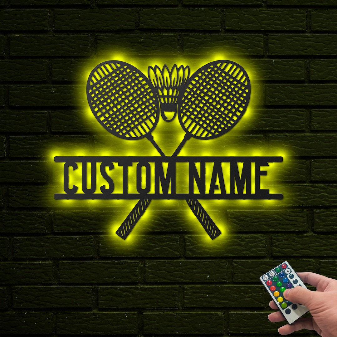Personalized Badminton Wall Signs With LED, Badminton Custom Name Sign ...