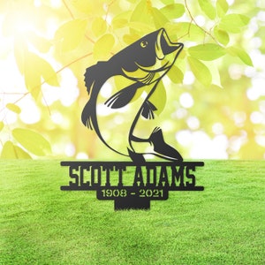 Fishing Memorial Sign Personalized, Grave Marker for Fisherman, Fishing ...